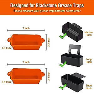 AKSDTH 2 Pack Blackstone Silicone Grease Cup Liners for 36 28 22 17 Inch Griddle, Reusable Grease Catcher Liner Grill Grease Tray Blackstone Accessories, Replacement of Aluminum Foil Drip Pans, Orange