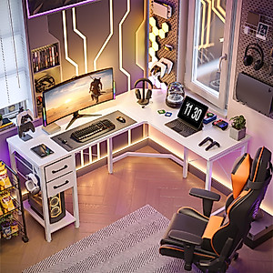CubiCubi L-Shaped Computer Desk 59.1" with 2 Drawers and Shelves for Storage, Larger Gaming Corner Desk Workstation, Home Office Sturdy Writing Table, Space-Saving, Easy to Assemble, White