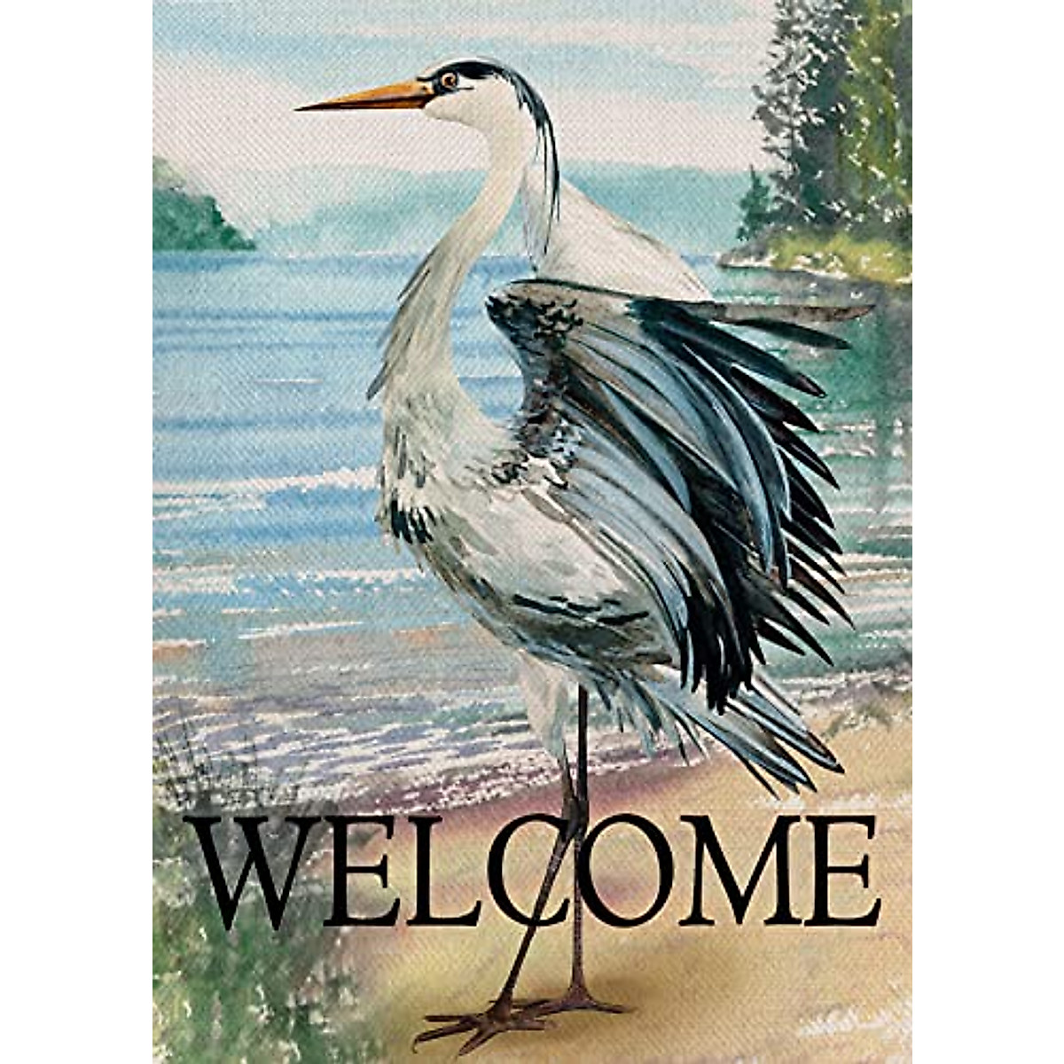 Furiaz Welcome Spring Summer Seabird Coastal Beach Small Decorative Garden Flag, Blue Heron Yard Bird Sea Lake Ocean Home Outside Decoration, Nautical Tropical Outdoor Decor Double Sided 12x18