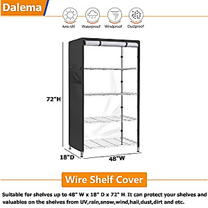 Dalema Waterproof Shelf Cover,600D Heavy Duty Dustproof Storage Wire Rack Covers,Outdoor Shelving Covers for Wire Shelves with Zipper 48''x18''x72'',Black,Cover Only