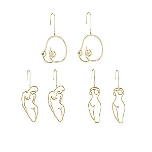3 Pairs Cute boob earrings Abstract gold female Body Earrings Picasso women shape earrings wire face earrings-3 pairs