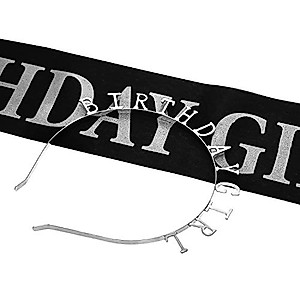 Zonon Birthday Headbands Birthday Satin Sash and Tiara Birthday Crown for Girls Women Birthday Party Supplies (Silver)