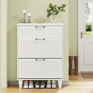 Tribesigns White Shoe Storage Cabinet: Shoe Organizer Cabinet with 2 Flip Drawers, Slim Freestanding Shoe Storage Rack, Wood Shoe Organizer for Entryway, Living Room, Closet