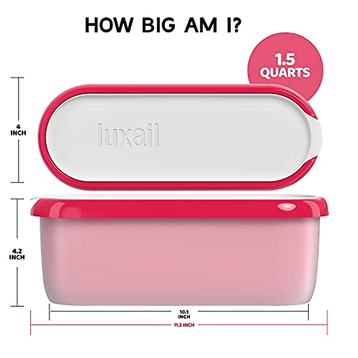 Ice Cream containers for homemade ice cream, Reusable Storage Freezer ice cream Container With Lids,2 Pack, BPA FREE, Dishwasher Safe Tub. Double Insulated, 1.5 Quart, Red and Burgundy , Non Slip Base, Stackable on Freezer Shelves.