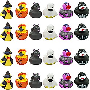 Halloween Rubber Ducks Bulk - 24 Pack, 6 Variety Themes, 2.5" for Halloween Party Favors for Kids, Goodie Bag Fillers, Jeep Ducking, Trick or Treat Toys for Toddlers by 4E's Novelty