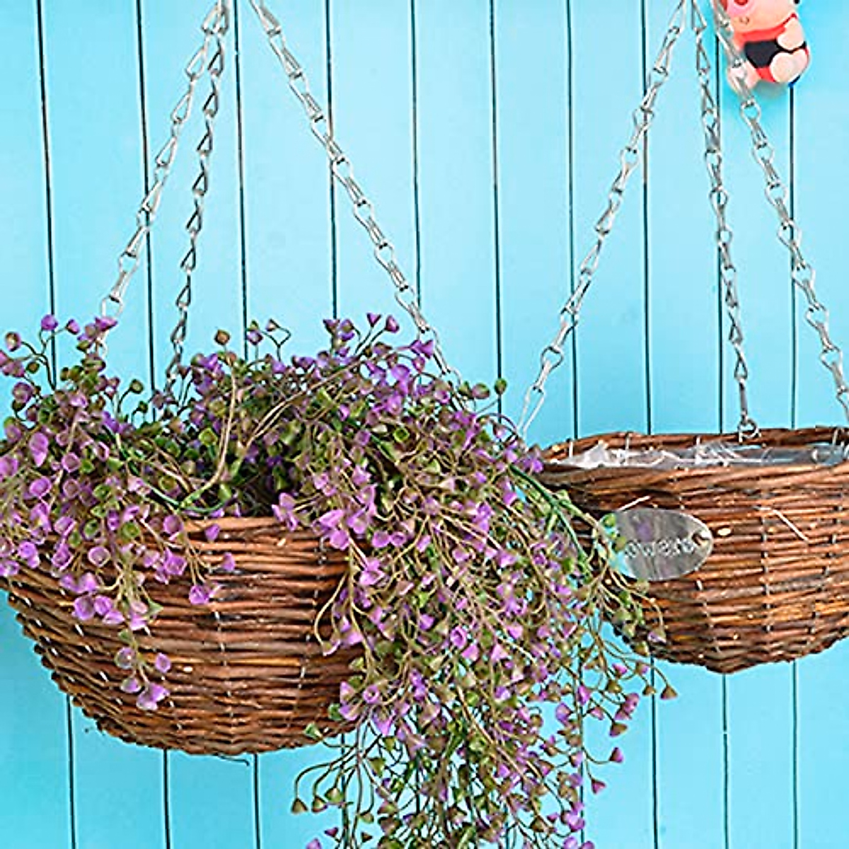 HUIKJI 2Pcs Hanging Basket Rattan Flower Pot,Garden Hanging Planter with Metal Chains for Indoor Outdoor Yard Wall Porch Restaurant Hotel Store Decoration European Style
