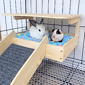 Guinea Pig Hideout-Natural Wooden Guinea Pig Bedding Guinea Pig Toys with Stairs and Mat,Detachable Guinea Pig Bed for Guinea Pig Cages Hamsters Bunny Chinchillas.