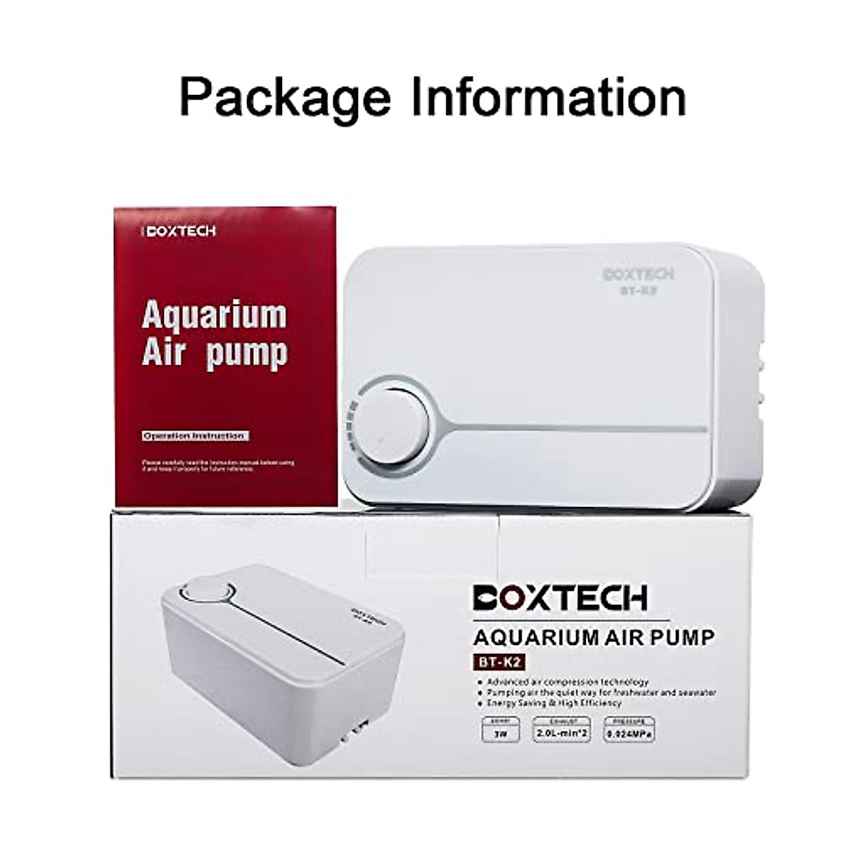 boxtech Upgrade Aquarium Air Pump, Ultra-Quiet Fish Tank Oxygen Pump with Adjustable Airflow, Powerful Air Pump with 2 Outlets to Pump Rich and Fine Air Bubbles
