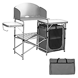 Goplus Camping Kitchen Table, Portable Outdoor Cooking Table with Storage, 26'' Tabletop, Detachable Windscreen, Camp Cook Station, Folding Grill Table for Tailgating BBQ Picnic Backyard Beach RV