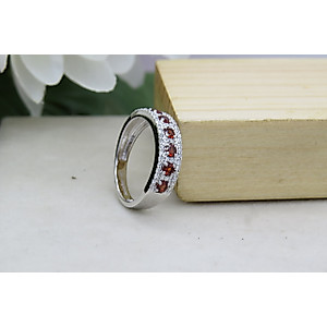 Dazzlingrock Collection Round Garnet & White Diamond 7 Stone Anniversary Wedding Band for Women in 14K White Gold, Size 6