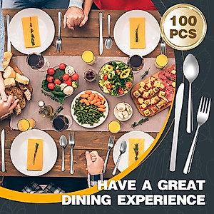 BBTO 100 Pcs Silverware Set for 33 Stainless Steel Flatware Set Mirror Polished Kitchen Utensils Cutlery Set with Square Edge Include 33 Knife 34 Fork 33 Spoon Tableware Set for Home, Dishwasher Safe