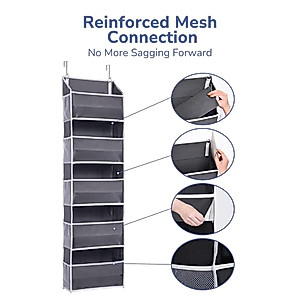 ULG 1 Pack Over Door Organizer with 5 Large Pockets 10 Mesh Side Pockets, 44 lbs Weight Capacity Hanging Storage Organizer with Clear Window Kids Toys, Shoes, Diapers, Dark Grey, 5 Layers