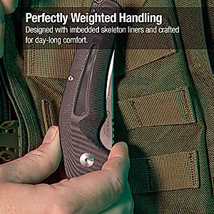 Luna Tech, LTK9702, 8.8In. Brous Folding Knife, Liner Lock, D2 Steel Blade, Grain Oriented 3D Machined G10 Handle, Imbedded Skeleton Liners for EDC & Tactical