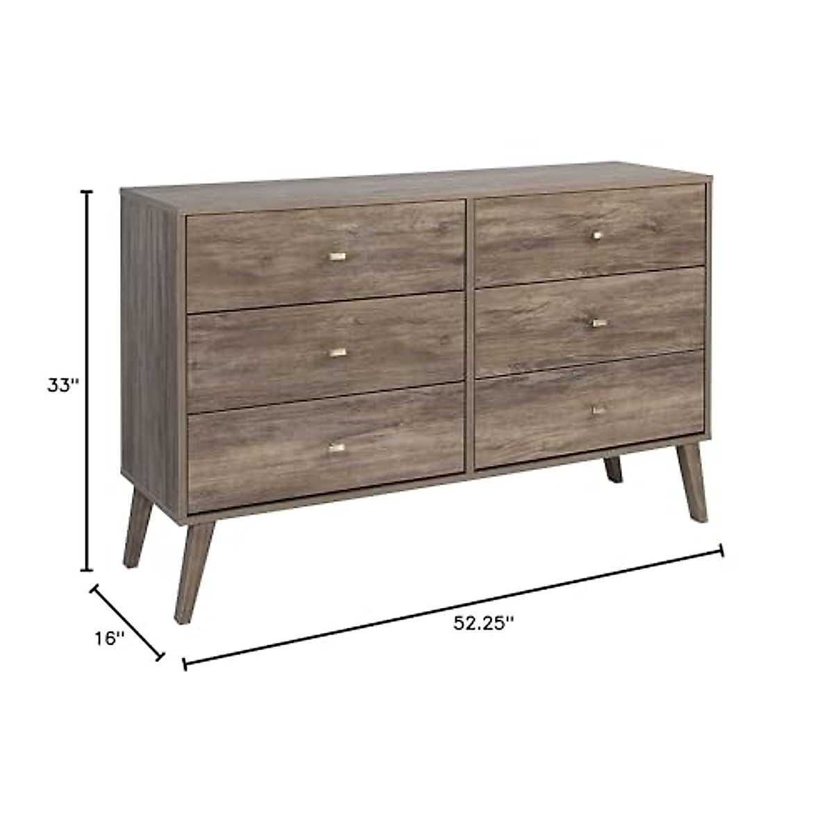 Prepac Milo 6-Drawer Dresser, Drifted Gray & Milo 2-Drawer Tall Nightstand with Open Shelf, Drifted Gray