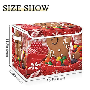 DOMIKING Gingerbread Man Large Storage Bin with Lid Collapsible Shelf Baskets Box with Handles empty gift basket for Nursery Drawer Shelves Cabinet