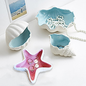 ZGRTZH Ceramic Starfish Jewelry Dish Tray Pink Shell Jewelry Holder Ring Holder Trinket Dish Ocean Coastal Decor Jewelry Plate Decorative Tray Key Bowl for Jewelry Christmas Home Room Beach Decor