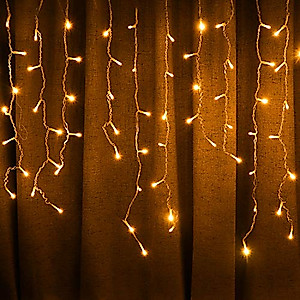 LED Solar Icicle String Lights,36Ft/11M 264 LEDs Waterproof Extendable Curtain Icicle Lights Plug in Fairy String Lights Christmas Lights for Bedroom Patio Yard Garden Wedding Party(Warm White)