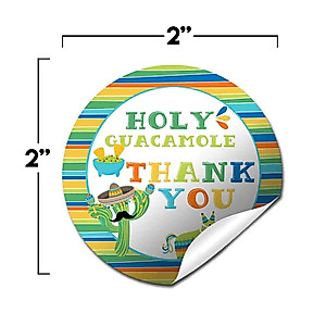 Holy Guacamole Fiesta Celebration Thank You Sticker Labels for Boys, 40 2" Party Circle Stickers by AmandaCreation, Great for Party Favors, Envelope Seals & Goodie Bags