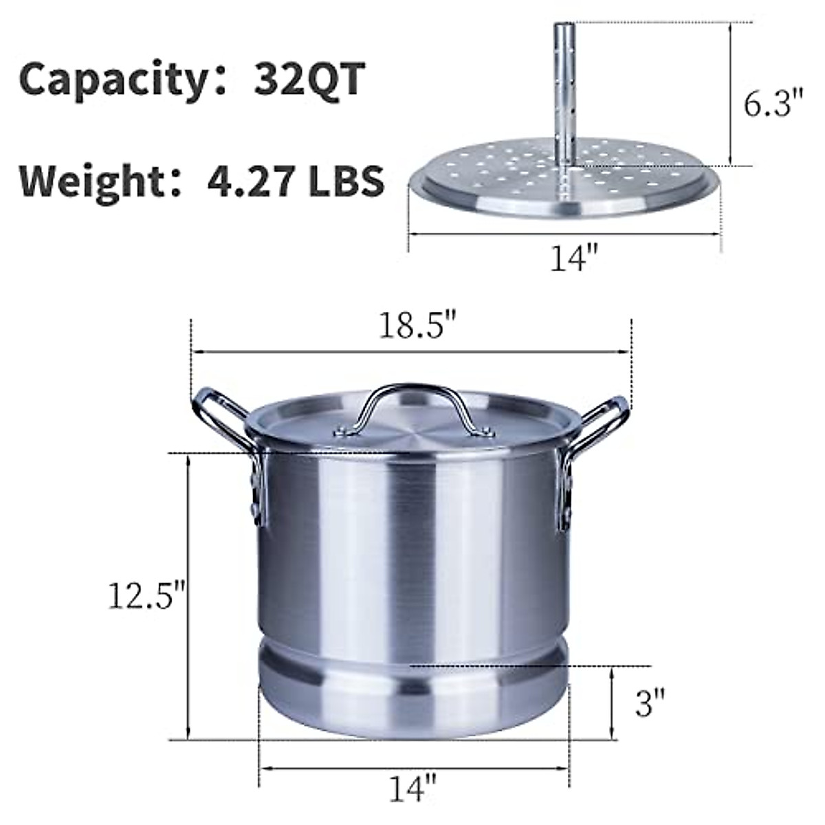 ARC 32 Quart Aluminum Tamale Steamer Pot, Crab Seafood Stock Pot w/Steamer Rack and Tube, Great for Water Bath Canning Pot, Rivet Handle, 8 Gal