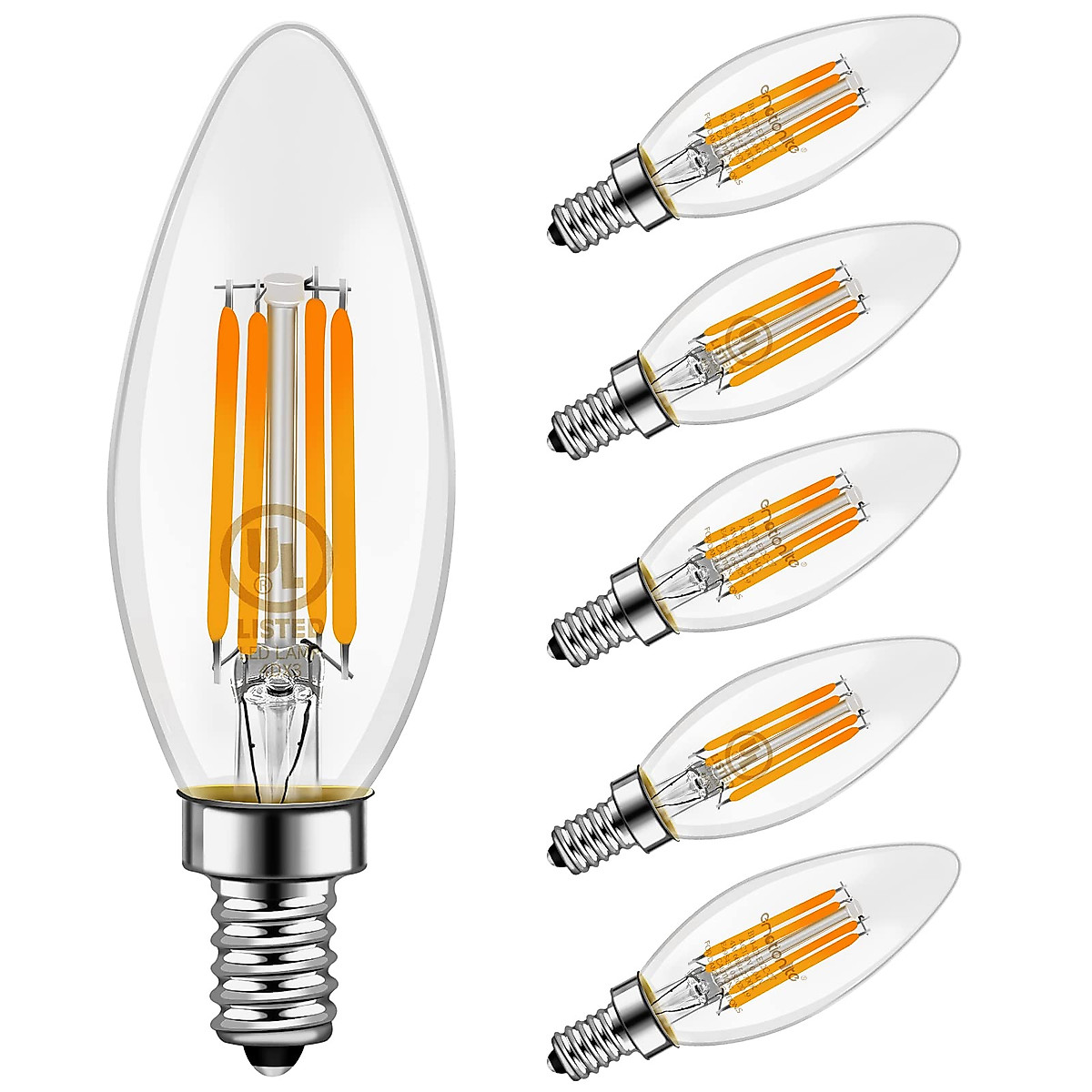 Emotionlite LED Light Bulbs, Dimmable Candelabra Bulbs, E12 Base, Warm White, Chandelier Light, Ceiling Fan Bulb, 40W Equivalent, 4W, 2700K, 350LM, UL Listed, 6 Pack