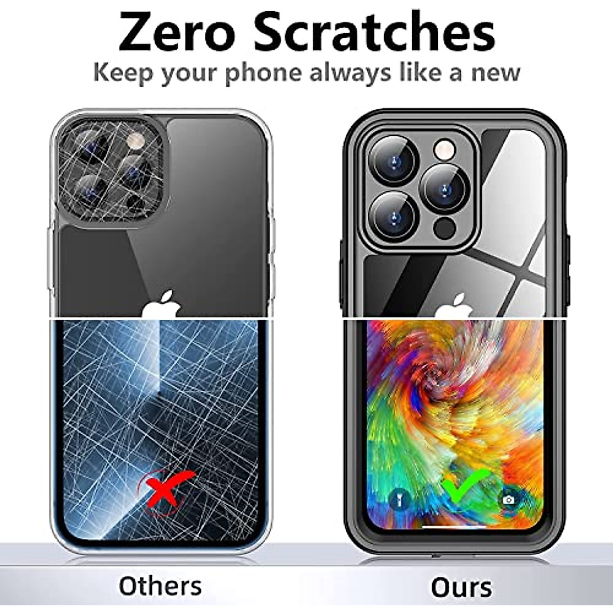 Temdan for iPhone 14 Pro Max Case Waterproof,Built-in 9H Tempered Glass Screen Protector [IP68 Underwater][14FT Military Dropproof][Dustproof][Real 360] Full Body Shockproof Phone Case-Black/Clear