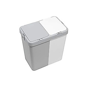 Mabel Home Plastic Laundry Hamper with Lid, 2 sections, Large Laundry Basket – Extra Trash Bin (1,6 Gallons) inc. & 3 Colour (White-Grey)