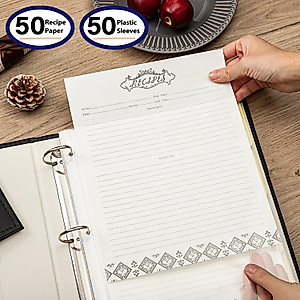 COFICE Recipe Binder – 8.5x11 3 Ring Blank Family Recipe Book Binder Kit to Write in Your Own Recipes with PU Faux Leather Cover and Plastic Sleeves (Black)