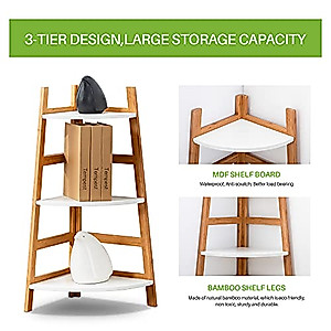 Forevich Bamboo Corner Shelf 3 Tier Ladder Storage Bathroom Shelf for Home Office Rack for Display Corner