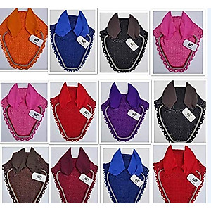 Horse Fly Bonnet with Ears Net Mask Veil with Crystals Blings Hand Made Breathable Cotton Crochet Shows Protect from Bugs and Flies (Full, Purple)