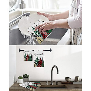 Hokiten Christmas Tree Waffle Kitchen Towels Dishcloths, Merry Christmas Xmas Tree Winter Snowflake Absorbent Dish Towels | Hand Towels for Bathroom/Bar, 12 x 12 Inch, 2 Pcs