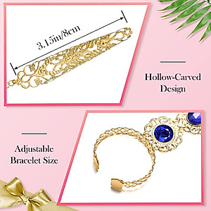 Maitys 2 Pcs Gold Bracelets Inlaid with Acrylic Women Belly Dance Gypsy Egyptian Bracelet with Finger Nails Halloween Costume (Sapphire)