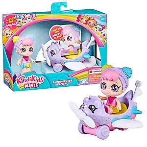 Kindi Kids Minis - Rainbow Kate's Airplane - Collectible Vehicle and Posable Bobble Head Figurine 2pc