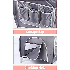 SoQte Foldable Luxury Nursery Baby Center, Multi Functional Movable Bed with Removable Diaper Table, Bed Net, Lovely Toys, Storage Bag, Portable Travel Crib with Wheels