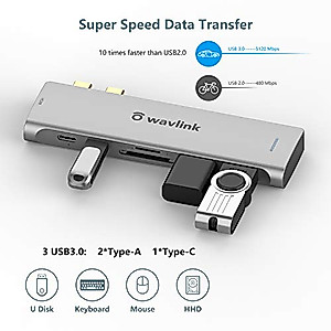 WAVLINK USB C Hub, 7-in-2 Type C Adapter Mini Docking Station with Thunderbolt 3 USB C Port, 4K HDMI, 2 USB 3.0, SD/TF Card Reader, 100W PD for MacBook Pro 2016-2020 MacBook Air 2018-2020