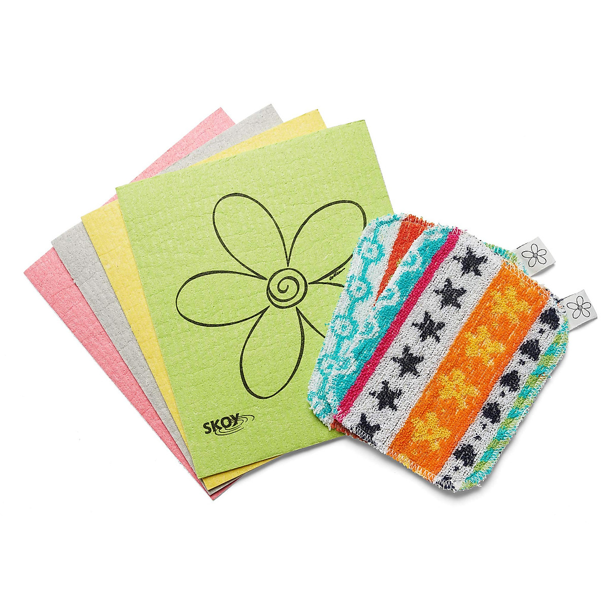 Skoy Bundle, 2-Pack Scrub, and 4-Pack Swedish Dishcloth, Reusable Cleaning Products for Kitchen and Household, Planet-Friendly, Dishwasher Safe Soft Scrub, Monochromatic Colors