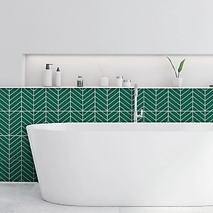 Peel and Stick Tiles Green Twill Pattern Kitchen Mosaic Wall Tiles Self-Adhesive DIY Backsplash Stick-on Vinyl Wall Tiles for Kitchen and Bathroom 10" X 10" Each, 4 Sheets Pack (Green-Twill)