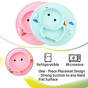 Baby Silicone Plate, Toddler Suction Plates Mini Plate Placemat for Kids and Infants Self Feeding, Microwave & Dishwasher Safe