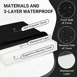 downluxe Waterproof Outdoor Chair Cushions Set of 2, 19" x 19" x 3" Patio Chair Cushion with Non-Slip Ties & Handle, Square Outdoor Cushion for Patio Furniture with Removable Cover, Black