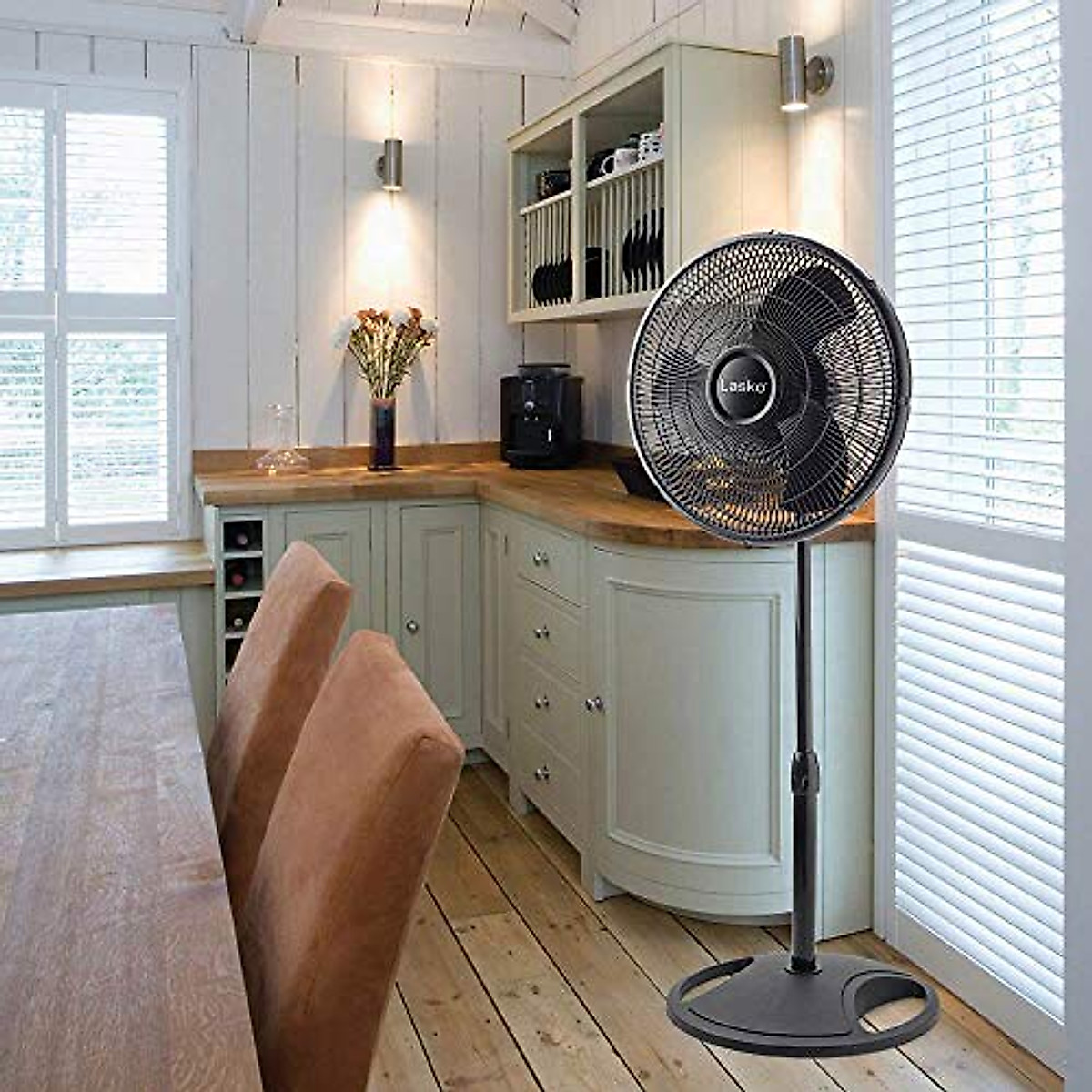 Lasko 16 Inch Oscillating 3 Speed Adjustable Pedestal Stand Fan, Black (2 Pack)