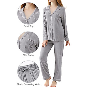 WiWi Viscose from Bamboo Pajamas Set for Women Soft Long Sleeve Button Down Sleepwear Plus Size Pj Lounge Sets S-3X, Heather Grey, 3X