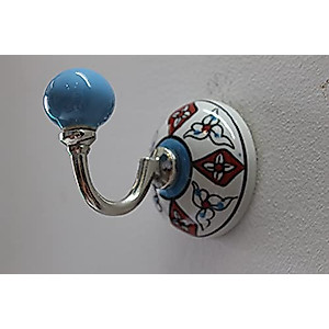PARIJAT HANDICRAFT Hand Painted Beautifully Multi Colored Ceramic Wall Hook Hanger Key Holder hat Clothes hangings Bath Towel Hook Hanger.