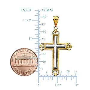 14k 2 Tone Gold Diamond Cut And Milgrain Finish Cross Pendant