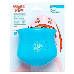 WEST PAW Zogoflex Toppl Treat Dispensing Dog Toy Puzzle – Interactive Chew Toys for Dogs – Dog Toy for Moderate Chewers, Fetch, Catch – Holds Kibble, Treats, Large 4", Aqua Blue