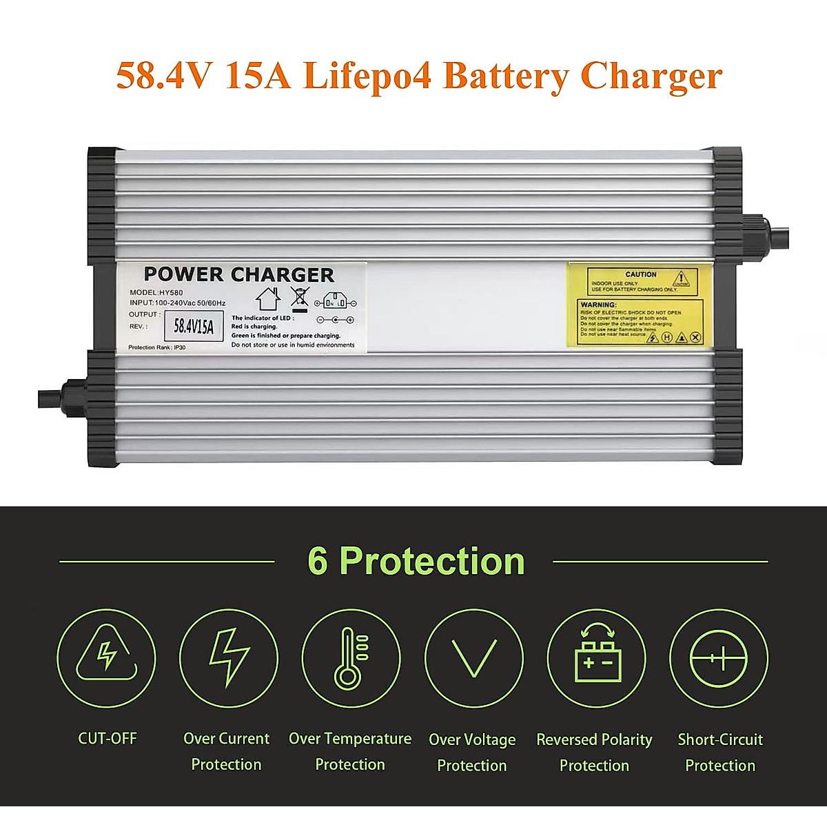 DUDHOIK 48V / 58.4V 8A Lithium Battery Charger 110V 120V 500W with Cooling Fan and Alligator Clip Output Lifepo4 Charger Multiple Protection Functions for 48V Lifepo4 Battery