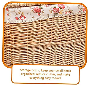 Alipis 2pcs box Rattan Cube for Liner Woven with Printed Desktop Bathroom Container Bedroom Cosmetic and Wicker Lid Bin Rectangular Flower Clo Clothes Organizer Rectangle Storage
