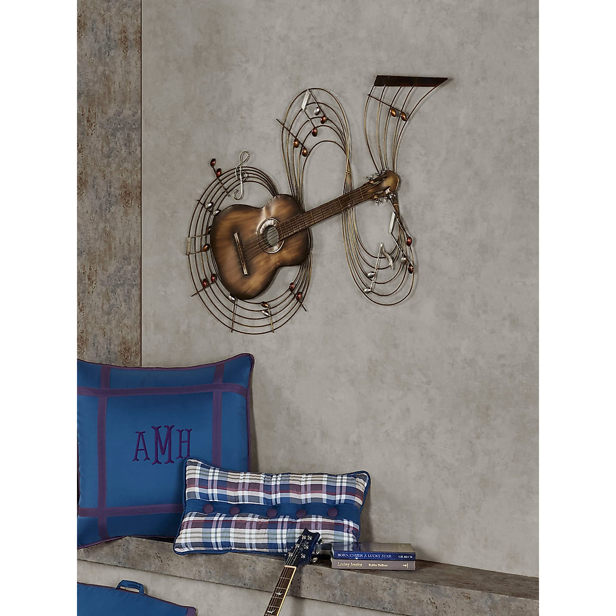 Touch of Class Within The Music Guitar Metal Wall Art - Brushed Bronze - Lines of Musical Notes in Shades of Copper and Silver - Hanging Music Decor Sculptures for Studio