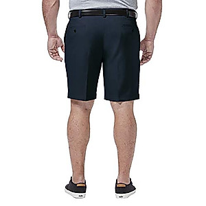 Haggar Men's Cool 18 Pro Straight Fit Pleat Front 4-Way Stretch Expandable Waist Short with Big & Tall Sizes, Navy, 44