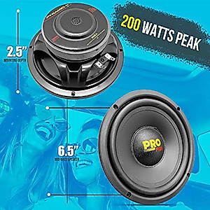 Pyramid Car Mid Bass Speaker System - Pro 6.5 Inch 200 Watt 4 Ohm Vehicle Mid-Bass Component Poly Woofer Audio Sound Speakers w/ 30 Oz Magnet Structure, 2.5” Mount Depth Fits OEM - Pyramid W64