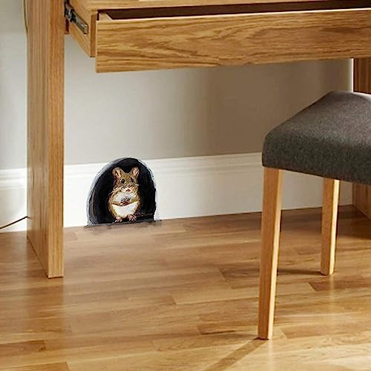 3D Mouse Hole Realistic Wall Sticker,Mouse in a Hole Wall Decal Fun Art,Home Decor,Vinyl,for Living Room Nursery Bedroom Kids Room Wall Decoration (4 Pieces/Set)