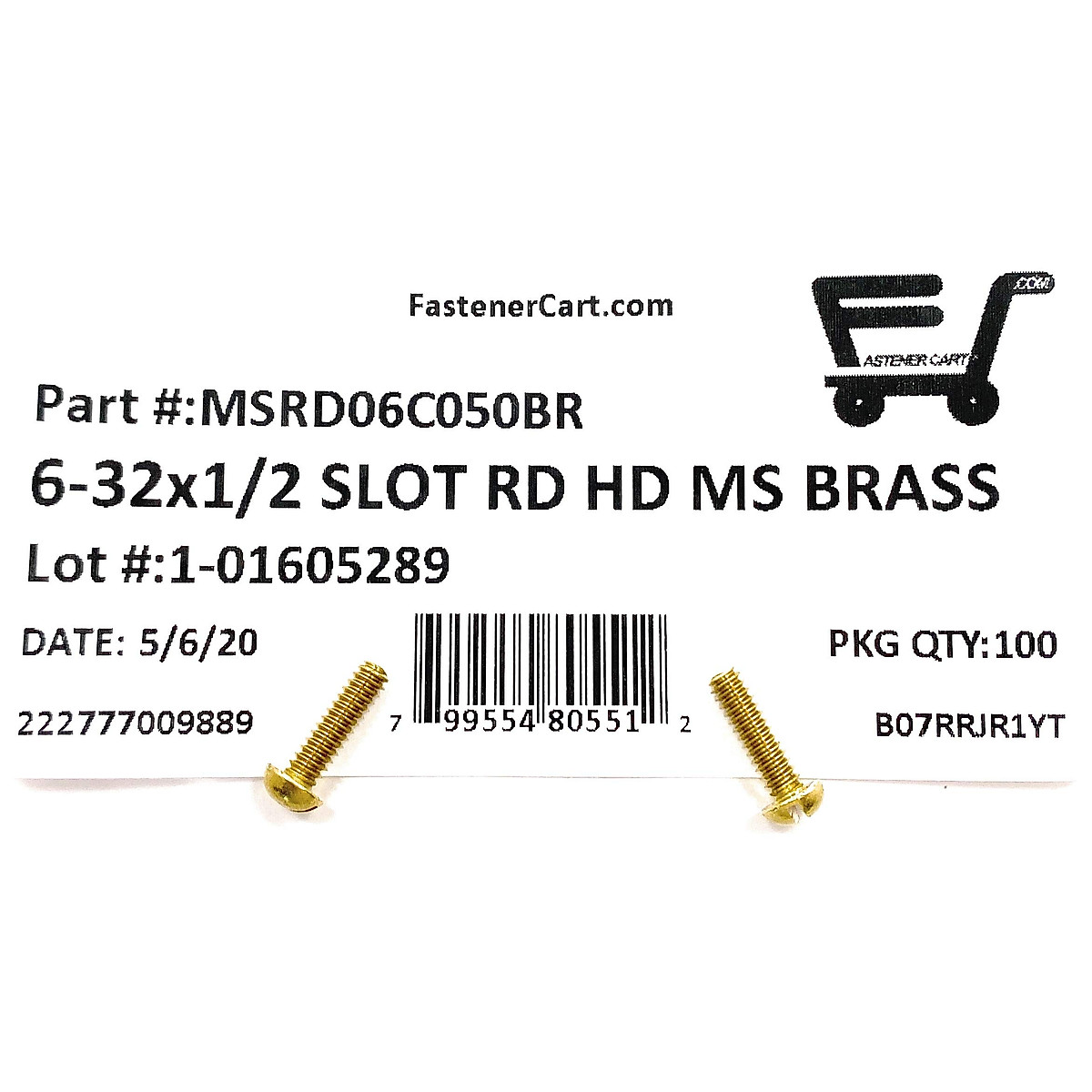 6-32x1/2 Slotted Round Head Machine Screws Solid Brass (100 Pcs)
